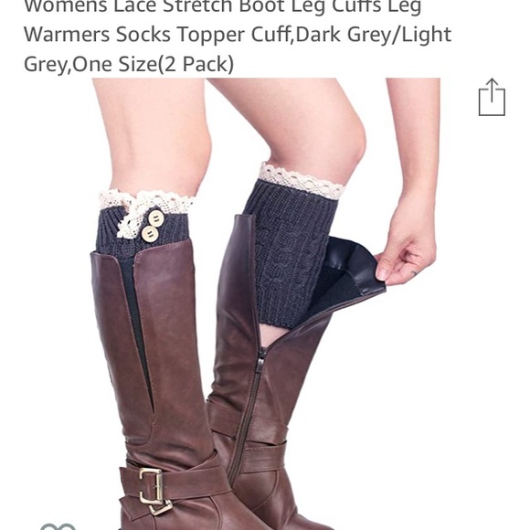 Accessories | 2 Pairs Lace Boot Cuffs Dark Light Grey New | Poshmark